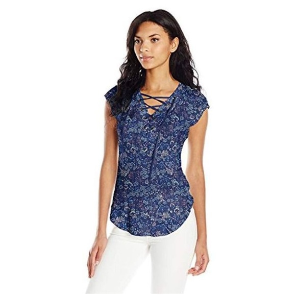 William Rast | Tops | 32 William Rast Blue Floral Trifecta Laceup Tee ...